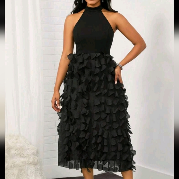 AA Collection | Dresses | Classic Black Halter Neck Appliqu Evening ...